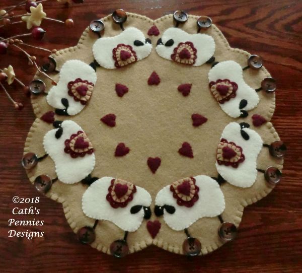 Love Ewes Wool Applique Candle Mat – Cath's Pennies Design
