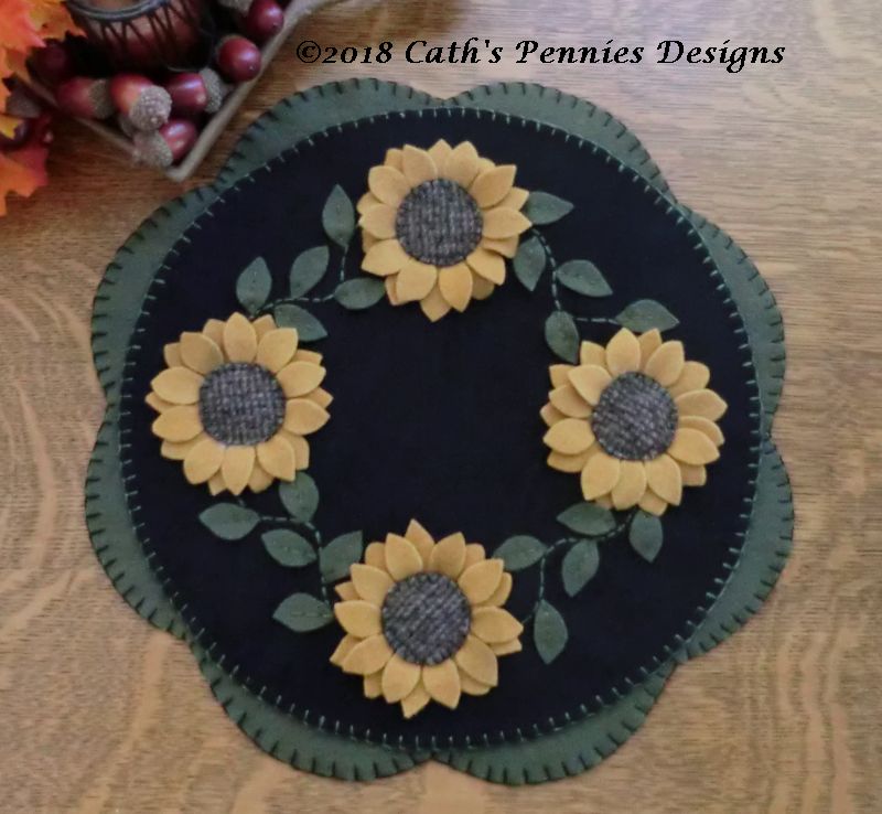 Sunflowers Wool Applique Candle Mat – Cath's Pennies Design
